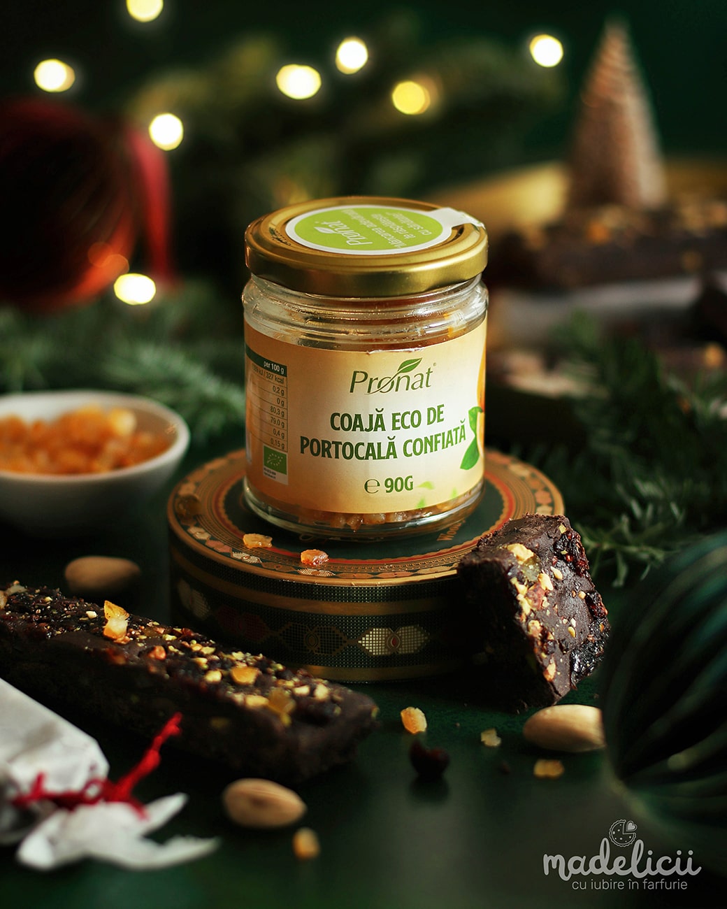 Ciocolata de casa cu merisoare, fistic & portocala confiata - madelicii.ro